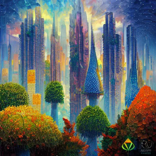 overgrown geometric mushroom skyscrapers autumn, | Stable Diffusion ...