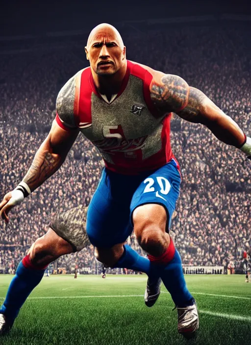 screenshoot of dwayne johnson as football player on | Stable Diffusion | OpenArt