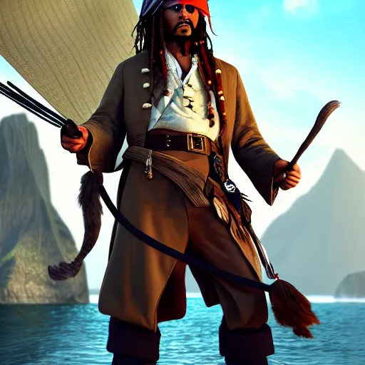 Bob Ross in the role of captain Jack Sparrow. Octane | Stable Diffusion