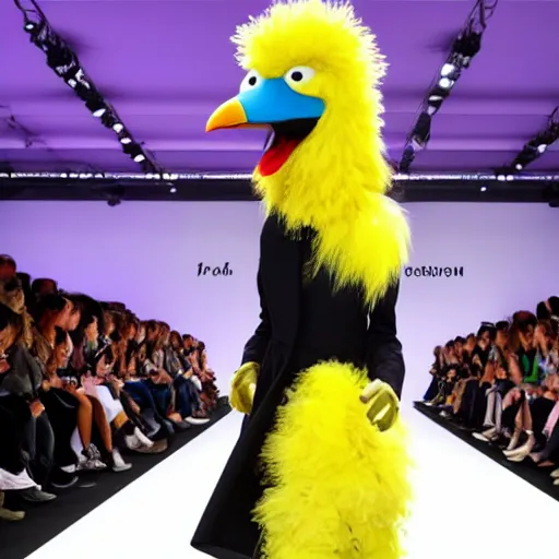 big bird walking the runway at Paris Fashion Week | Stable Diffusion
