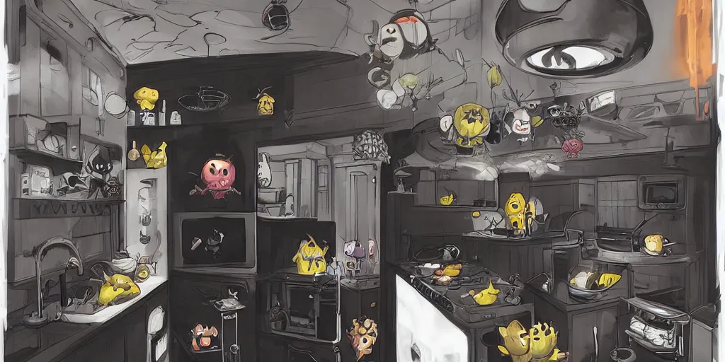 an all black monster in the kitchen cupboard, kawaii, | Stable ...