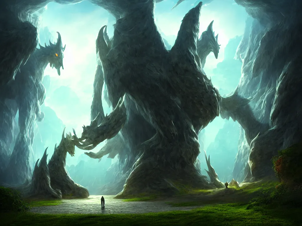 the gates of the utopia dimension with two giants | Stable Diffusion ...