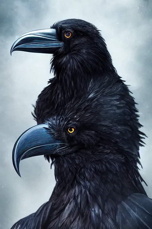 Majestic and regal portrait of a female Raven, DC | Stable Diffusion