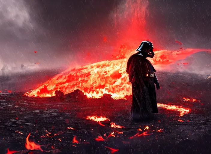 darth vader lying on the floor burning around flames, | Stable ...