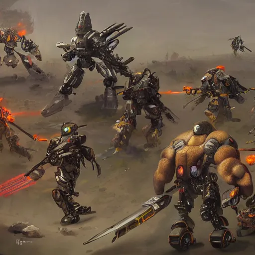 Ragtag militia fighting advanced combat robots in a | Stable Diffusion ...