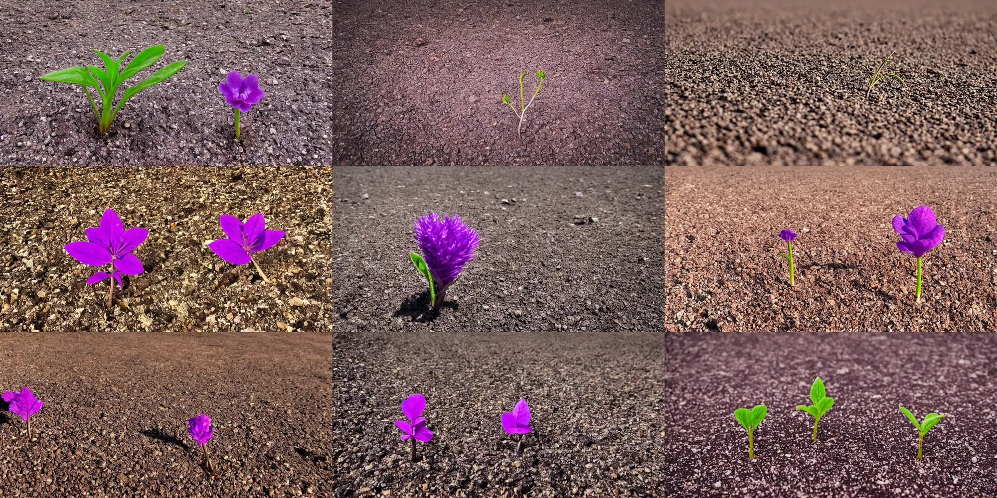 a single purple sprout grows in a barren desert, low | Stable Diffusion ...