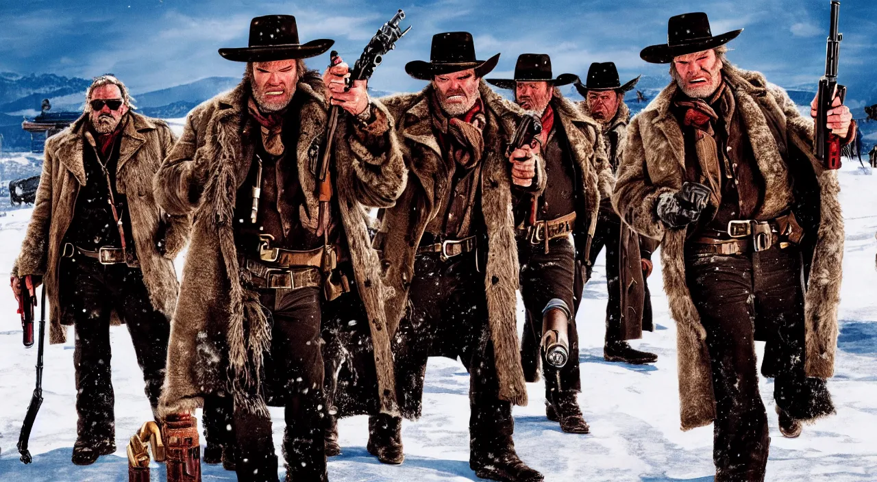 epic action gunfight scene from The Hateful Eight by | Stable Diffusion ...
