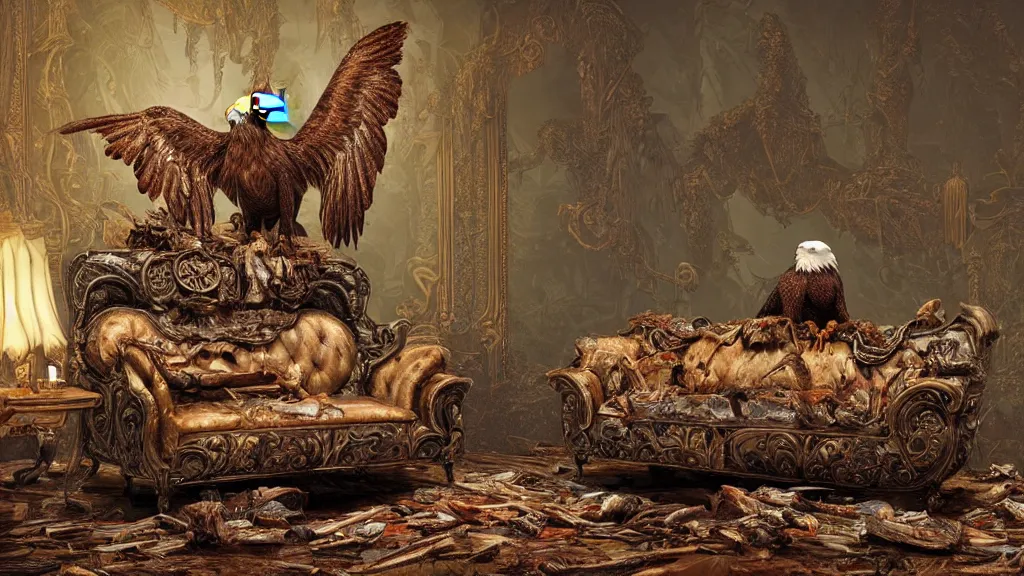 a goblin sitting on an ornate victorian couch made out | Stable ...