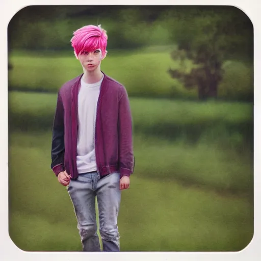 teen boy, pink hair, casual clothes, fields in the | Stable Diffusion ...