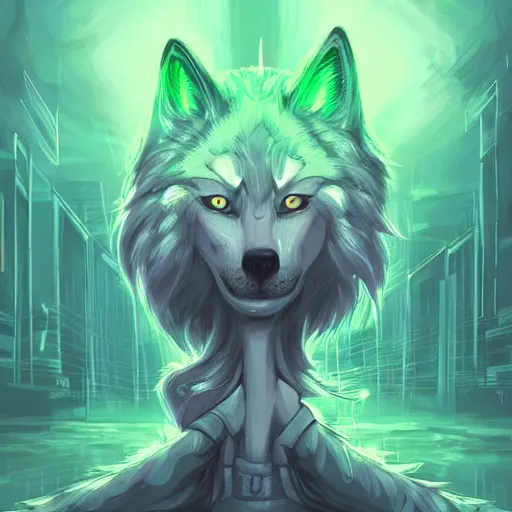 a wolf with a green aura and a wooden cross around its | Stable ...
