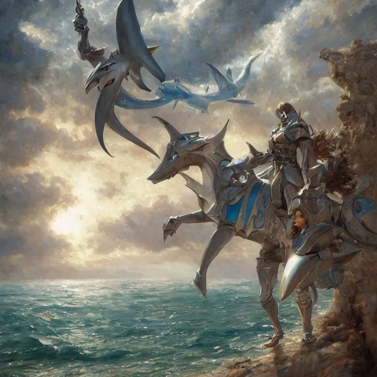 a magical knight with shark armor by the sea, by | Stable Diffusion ...