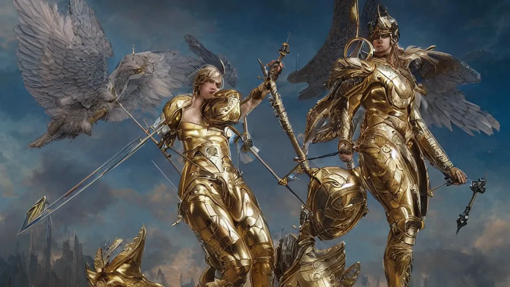 a male valkyrie knight wearing golden armor and a | Stable Diffusion