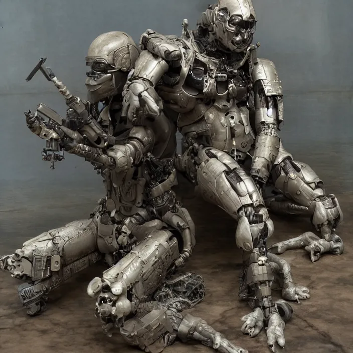 military cyborg ninja made out of clay, sitting by the | Stable ...