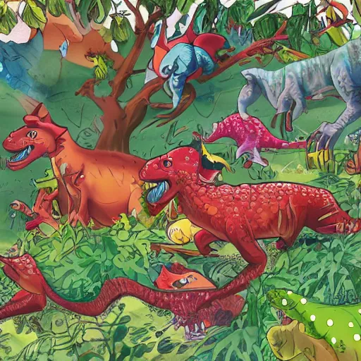 Dinosaurs eating berry trees in the jungle tundrawp. | Stable Diffusion ...