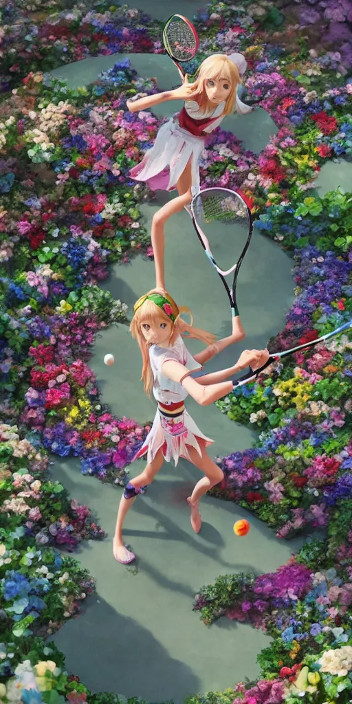 ONE elf playing tennis on a tennis court made of | Stable Diffusion ...