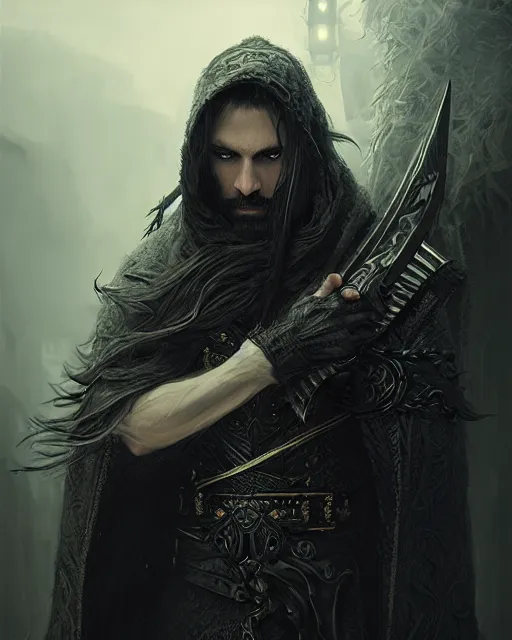 ominous assassin, handsome male, rugged, white long | Stable Diffusion ...