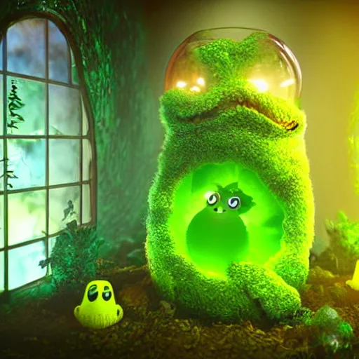 glowing terrarium with cute green monster inside | Stable Diffusion ...