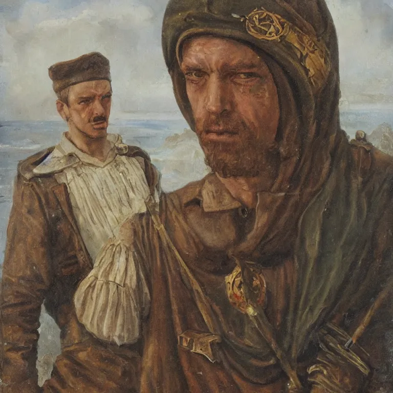 Portrait of a Soviet sailor wearing late medieval | Stable Diffusion