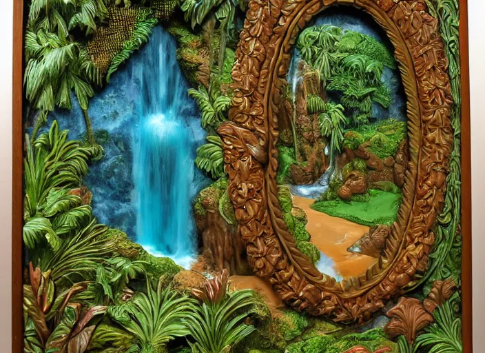 colorized stylized bas relief sculpture of a tropical | Stable ...