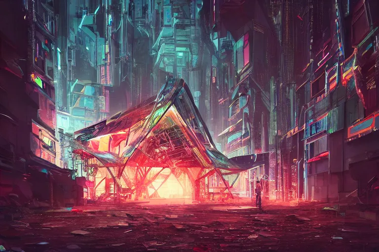 a triangular portal structure built out of scrap and | Stable Diffusion ...