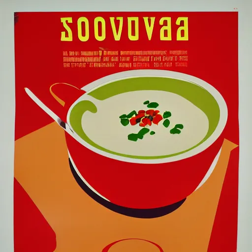 a propaganda poster of a bowl of soup, Soviet-era, | Stable Diffusion