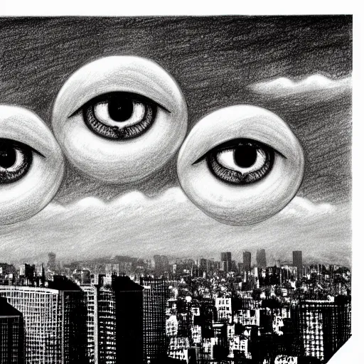 a drawing of three realistic eyes floating in the sky | Stable ...