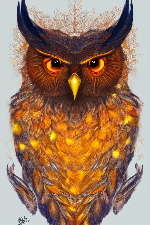 radiant owl, glowing amber, autumn colours, highly | Stable Diffusion ...