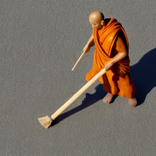 a monk holding a broom sweeping floor, miniature | Stable Diffusion ...