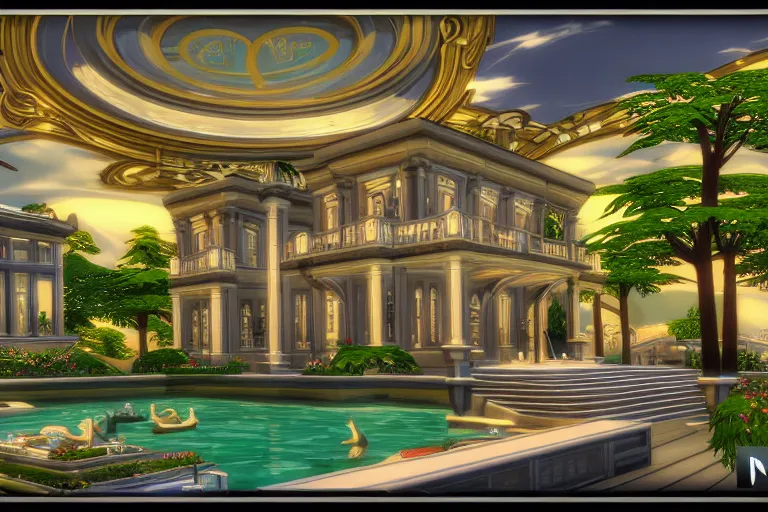 sims 4 mansion, art deco, neo - futurist, maximalist, | Stable Diffusion
