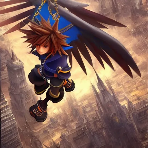 sora from kingdom hearts flying through a city, | Stable Diffusion ...