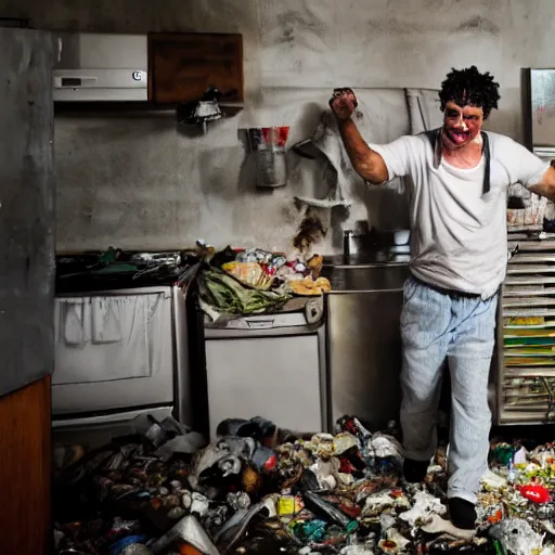 photo of a man dancing in the kitchen, full of trash, | Stable ...