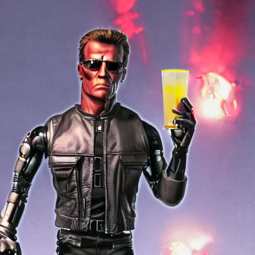 the terminator enjoying a glass of lemonade, hyper | Stable Diffusion ...
