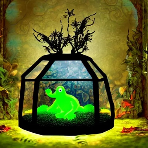 glowing terrarium with cute green monster inside | Stable Diffusion ...
