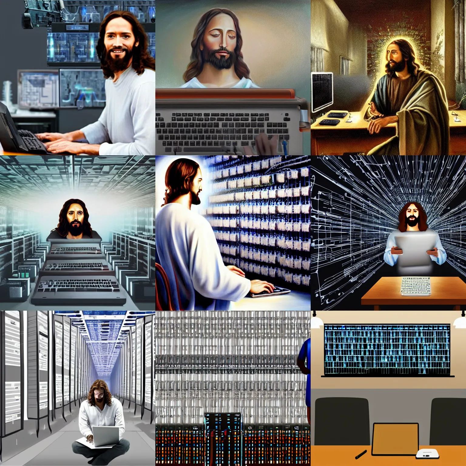 photorealistic painting of jesus christ typing on a | Stable Diffusion ...