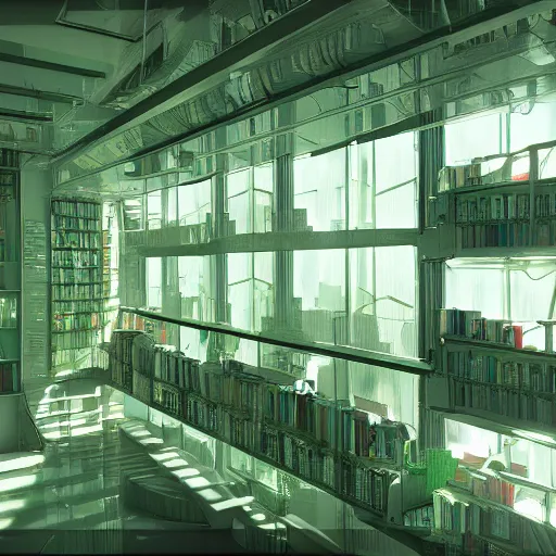 sci fi library brilliant light green vibes growing | Stable Diffusion