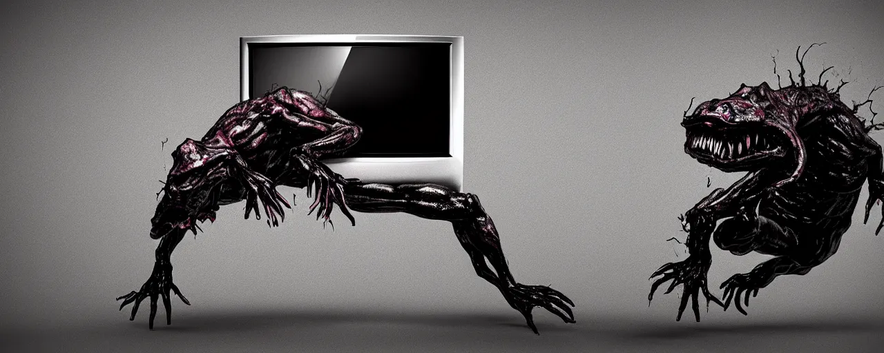 a strange creature crawling out of a TV by Zdzisław | Stable Diffusion ...