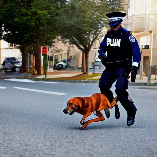 a dog wearing a policeman uniform, chasing a robber | Stable Diffusion ...