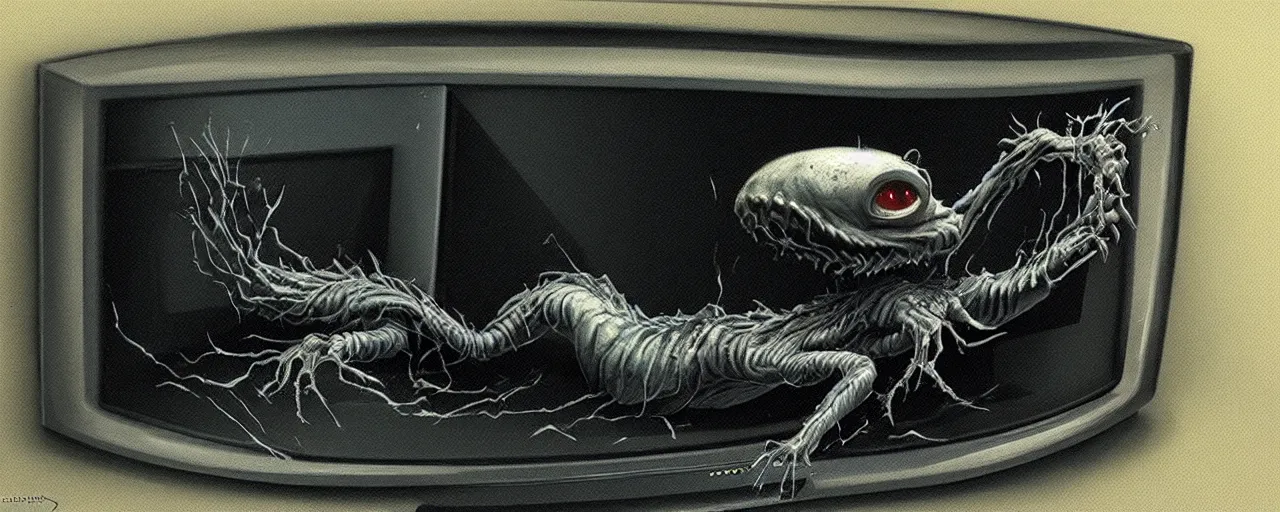 a strange creature crawling out of a TV by Zdzisław | Stable Diffusion ...