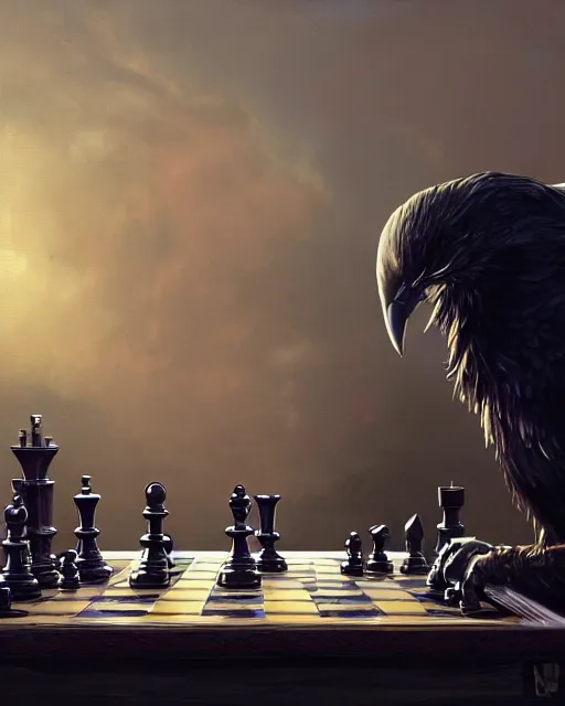 oil painting of Anthropomorphized raven playing chess, | Stable ...