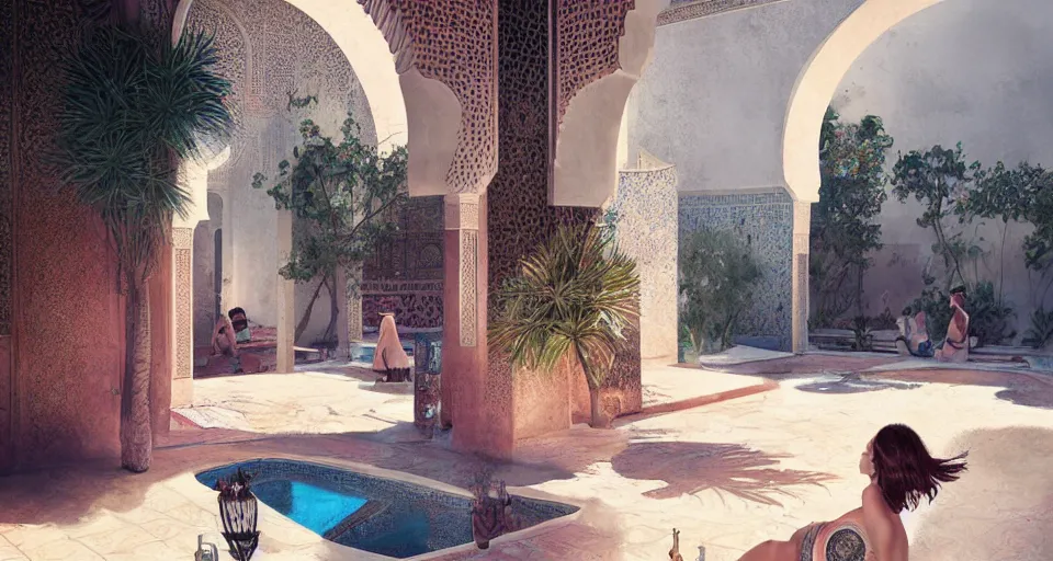girl in marrakech Next to the pool,digital art,ultra | Stable Diffusion | OpenArt