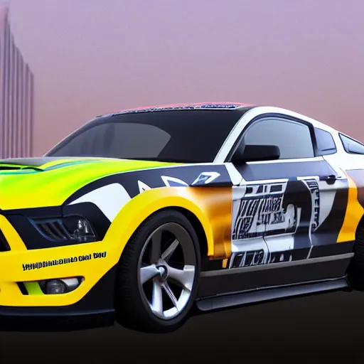 long shot of mustang mach x car with speed racer | Stable Diffusion ...