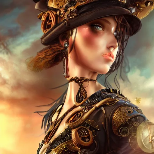 fantasy woman in steampunk town, details face, photo, | Stable ...