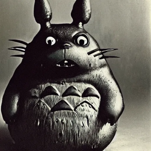 vintage photograph of a terrifying totoro with glowing | Stable ...