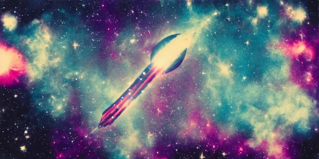 polaroid photo of a res rocket flying through space, | Stable Diffusion ...