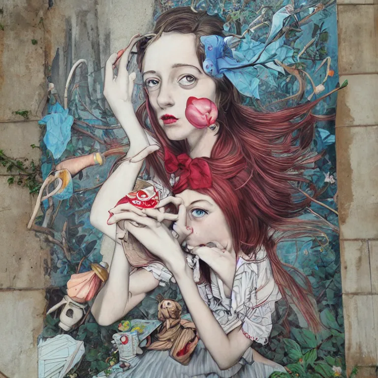 Street-art portrait of Alice in wonderland in style of | Stable Diffusion | OpenArt