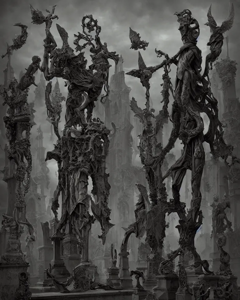 metaphysical painting of gothic cemetery statues | Stable Diffusion