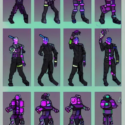 cyberpunk character, run animation, sprite sheet | Stable Diffusion