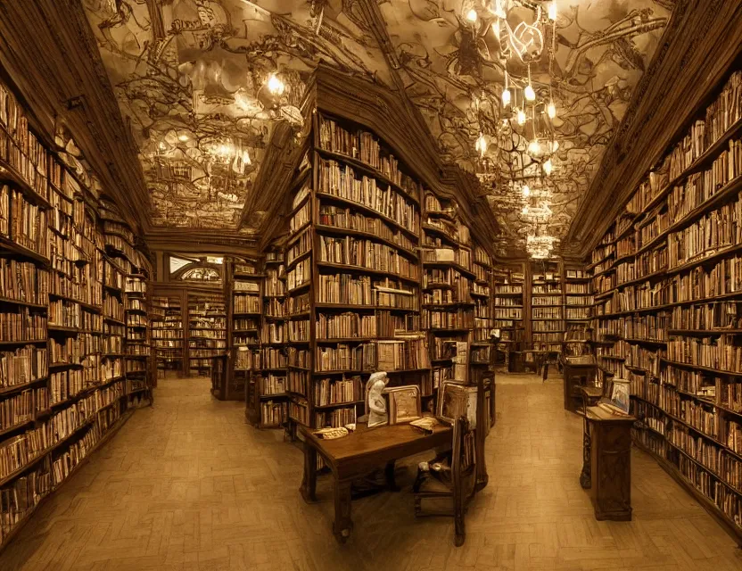 inside an intricate maze - like crowded library at | Stable Diffusion