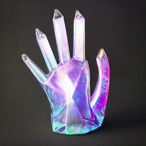 “crystal hand sculpture made from iridescent | Stable Diffusion | OpenArt