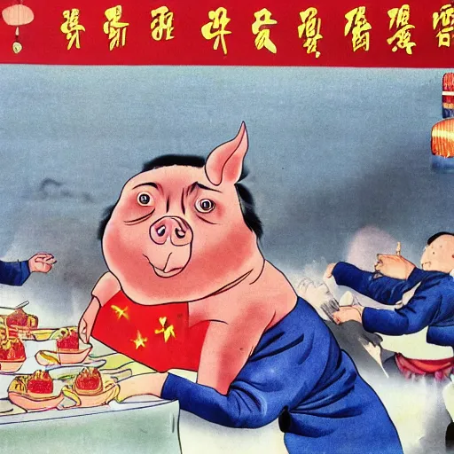 chinese propaganda poster with a cartoon pig as the | Stable Diffusion ...